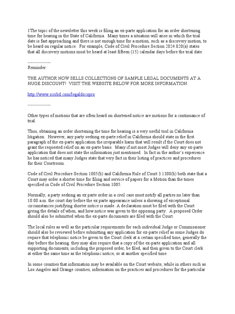 Ex-Parte Application For Order Shortening Time For Hearing in ...