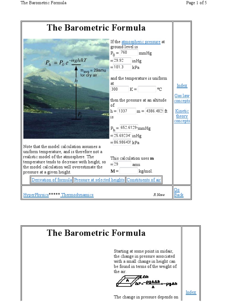 Barometric Formula and Pressure Calculations | PDF | Science ...
