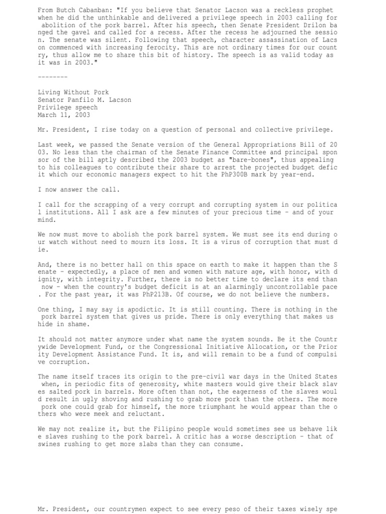 Lacson Privilege Speech | PDF | Government | Public Sphere