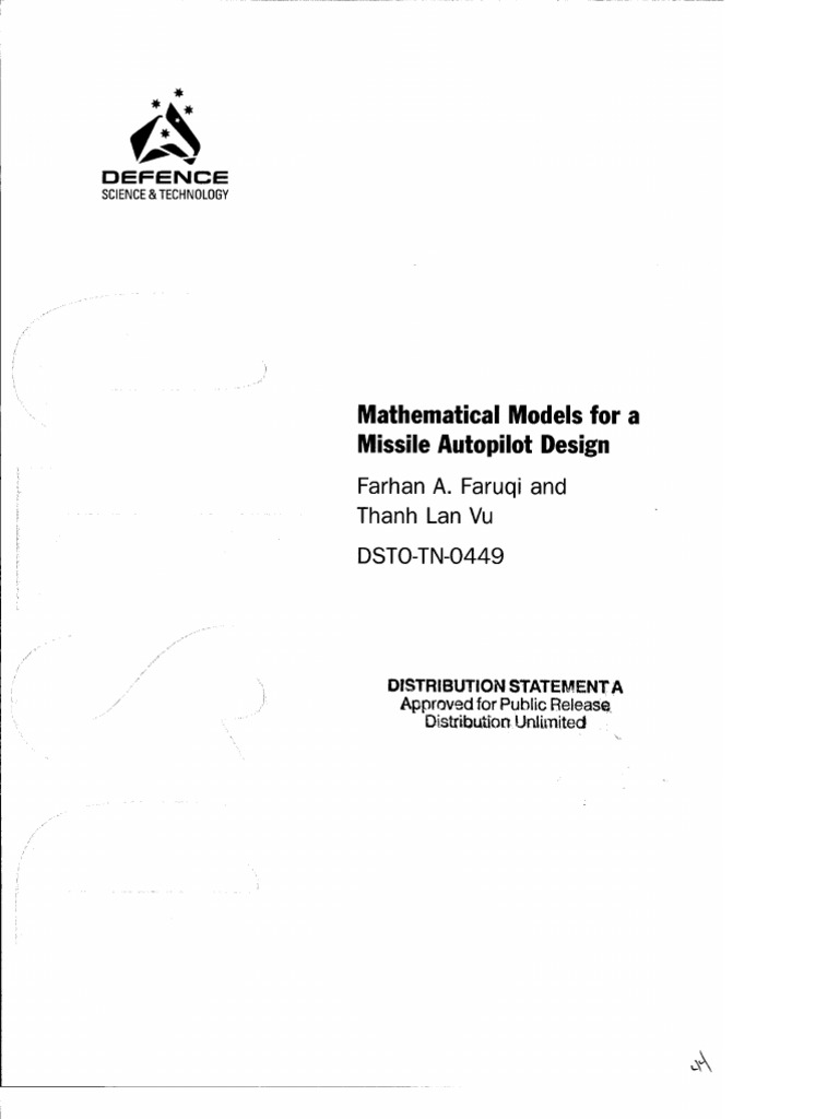 Mathematical Models For A Missile Autopilot Design Pdf Control Theory Flight Control Surfaces