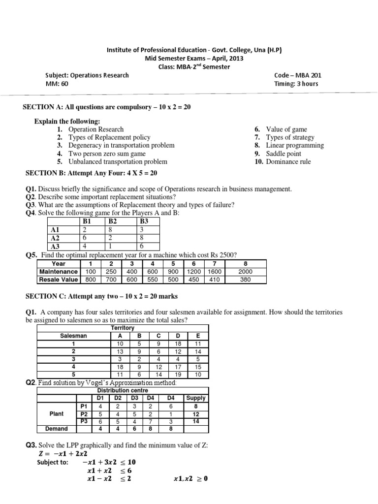 MBA Operations Research Exam April 2013 | PDF | Business