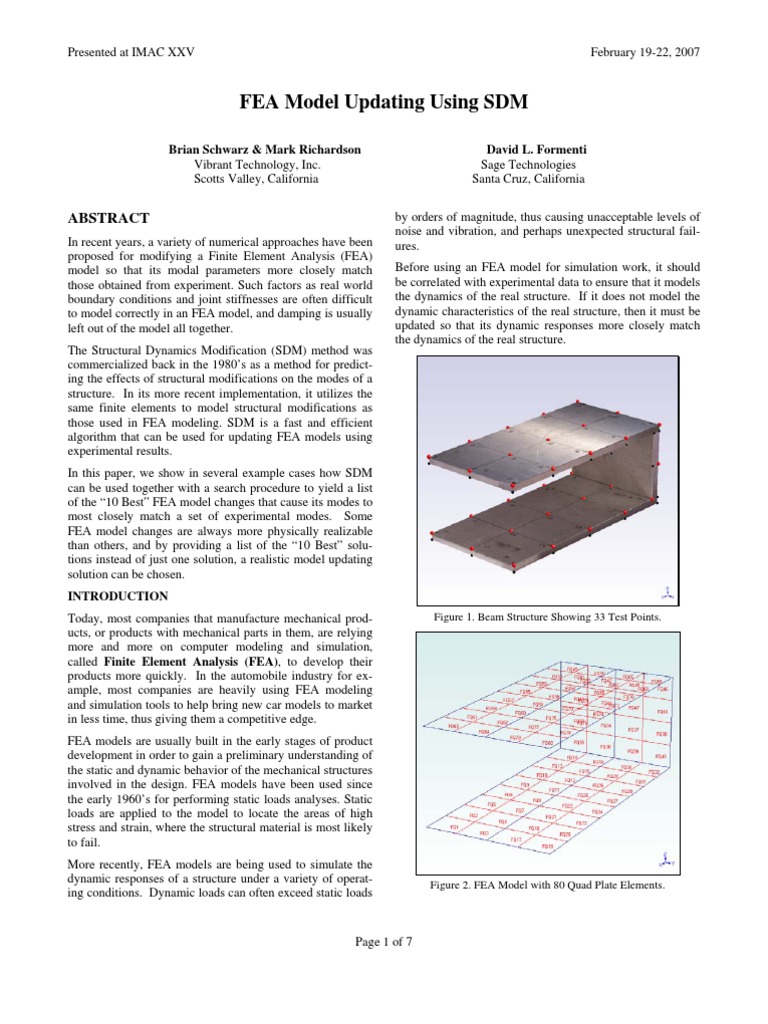 FEA Model Updating Using SDM: Brian Schwarz & Mark Richardson David L. Formenti | Download Free ...