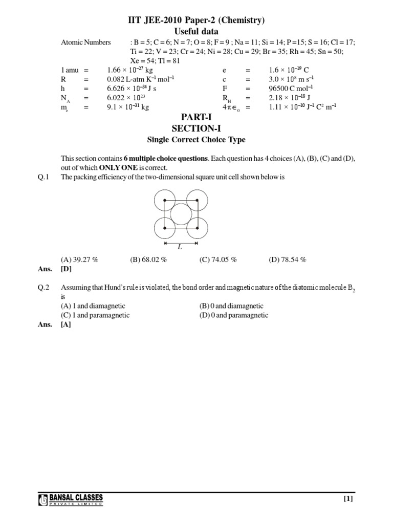 Bansal IIT Sample Paper | PDF