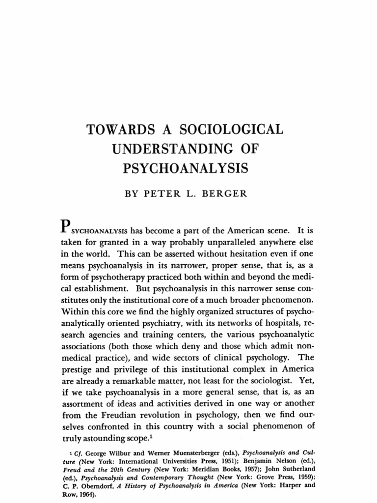 Berger - Towards A Sociological Understanding of Psychoanalysis | PDF ...