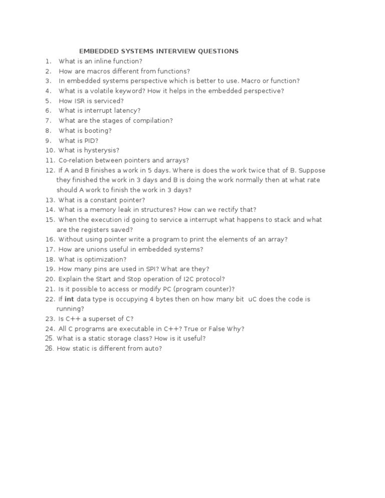 Embedded Systems Interview Questions | PDF | Business | Computers