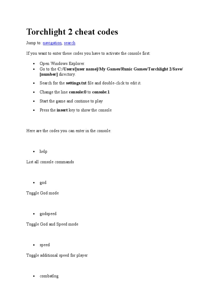 Torchlight 2 Cheat Codes | PDF | Command Line Interface | Video Game ...