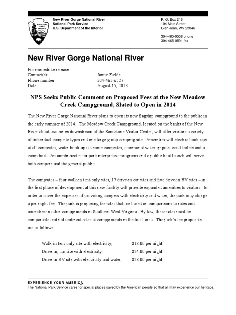 Meadow Creek Campground Fee Proposal - NERI - 2013 | PDF | Campsite ...
