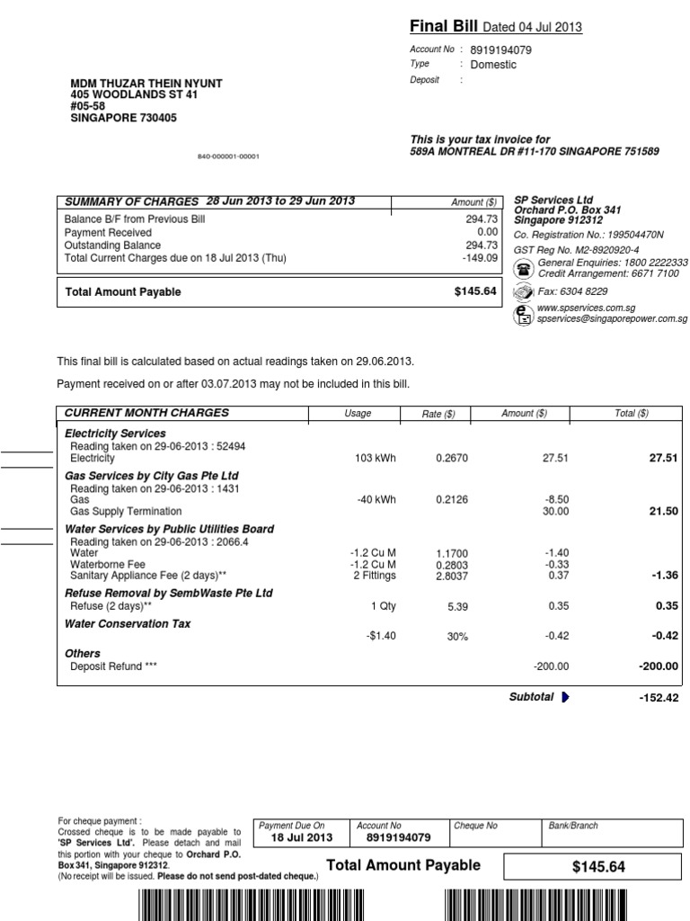 July Bill | PDF | Invoice | Cheque