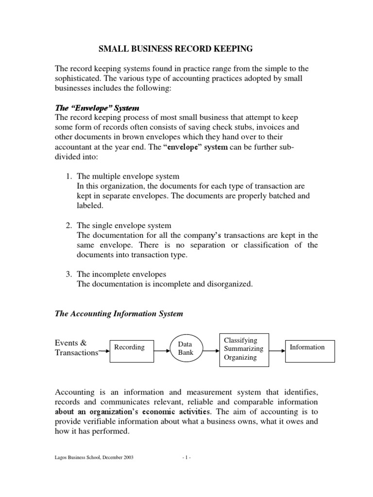 Small Business Record Keeping Guide | PDF | Debits And Credits ...