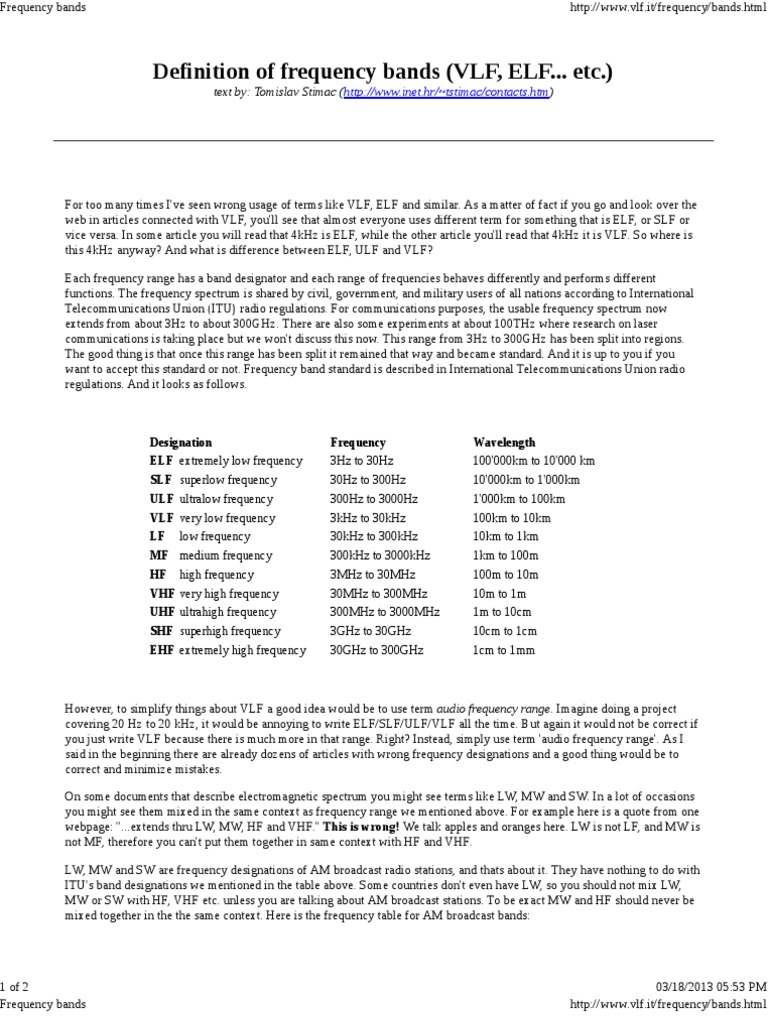 Definition of Frequency Bands | PDF | High Frequency | Telecommunications