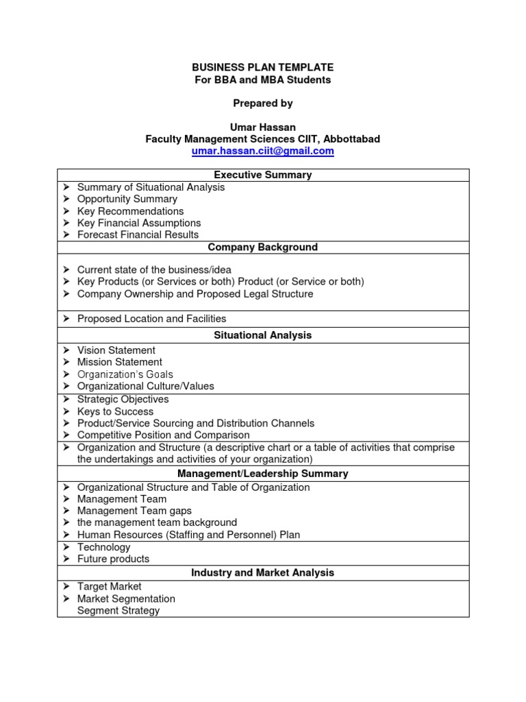 Business Plan Template | PDF | Market Analysis | Strategic Management