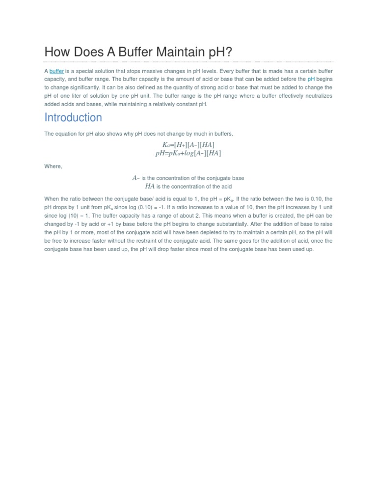 How Does A Buffer Maintain PH | PDF | Buffer Solution | Ph