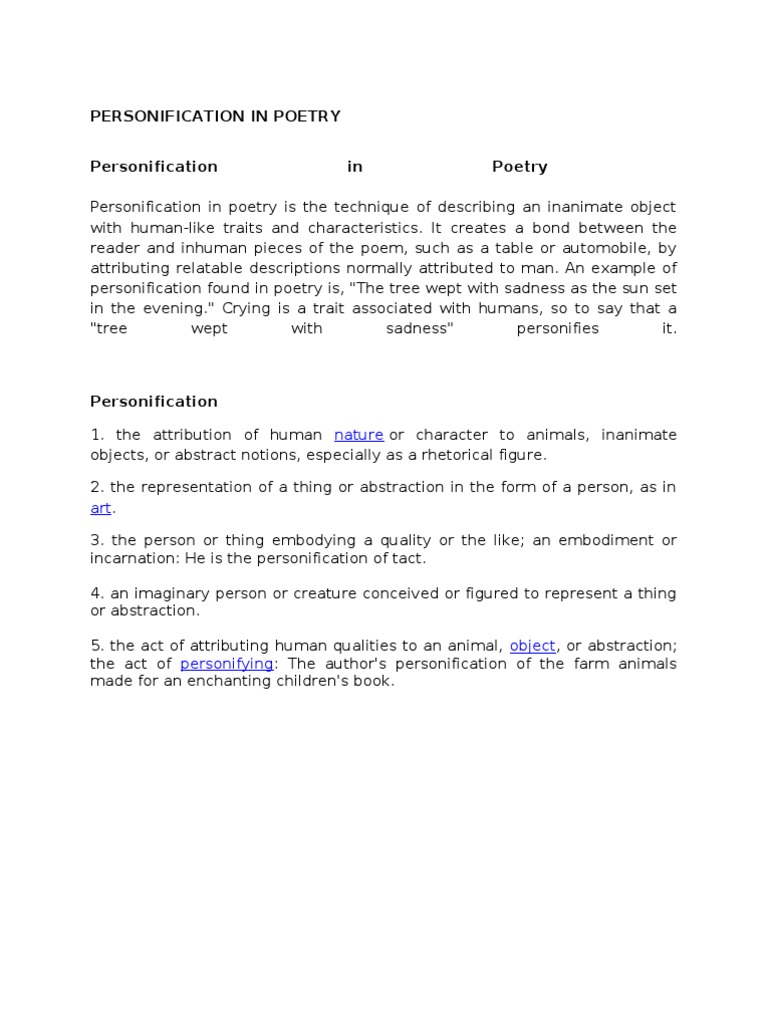 Personification in Poetry English07 | PDF | Anthropomorphism | Poetry