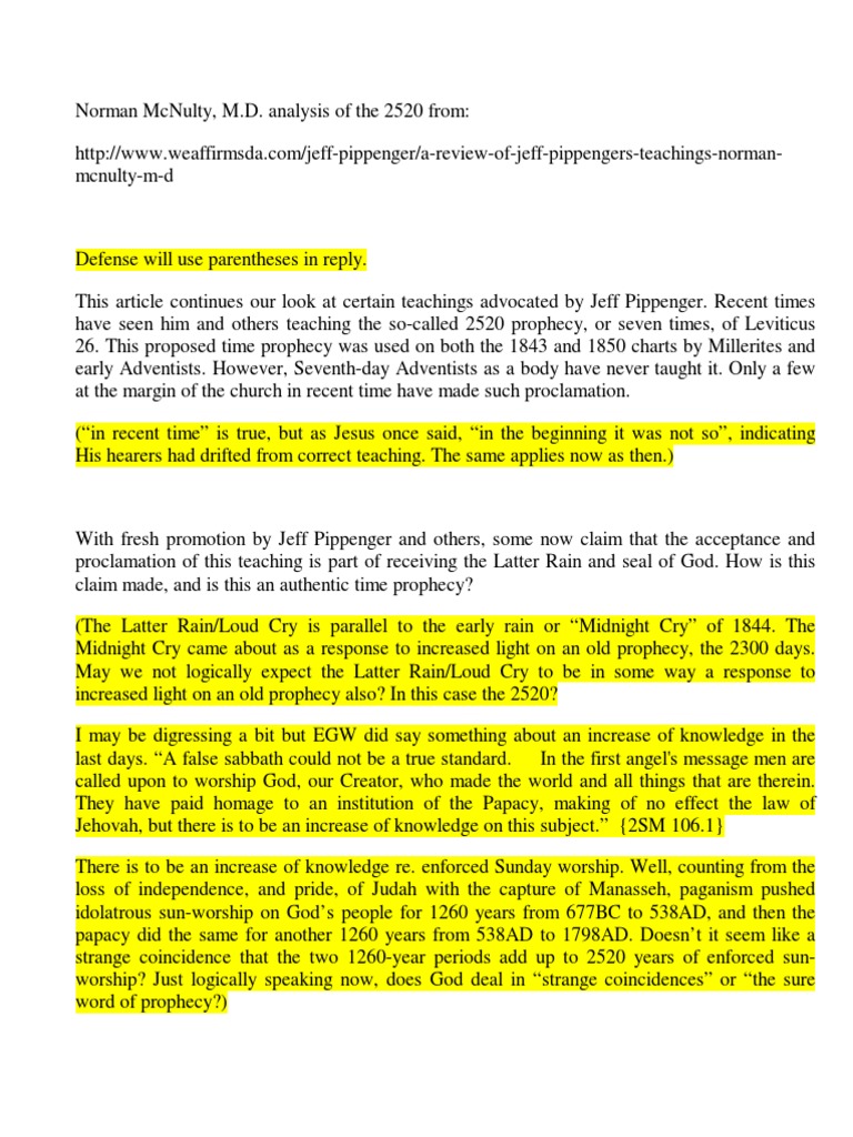 Norman McNulty 2520 Critique & Defense PR | PDF | Adventism | Prophecy