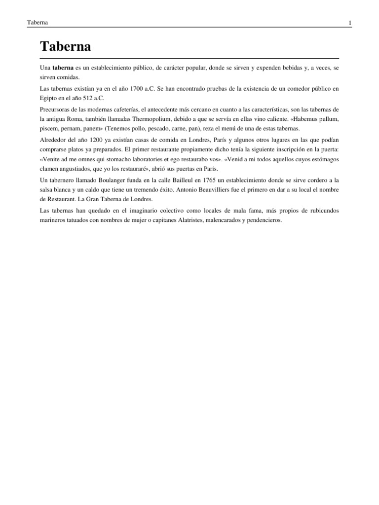 Características de una Taberna | PDF | Arte | Clásicos