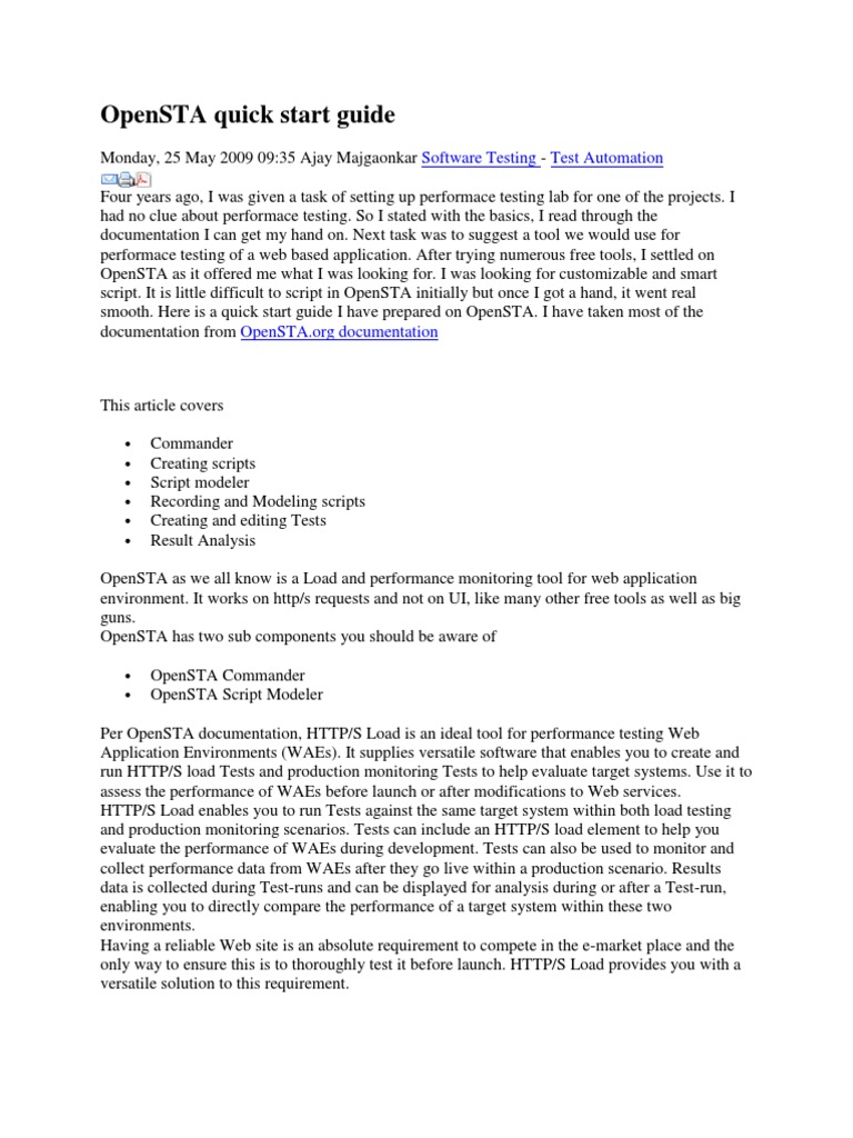OpenSTA Quick Start Guide | PDF | Web Page | Hypertext Transfer Protocol