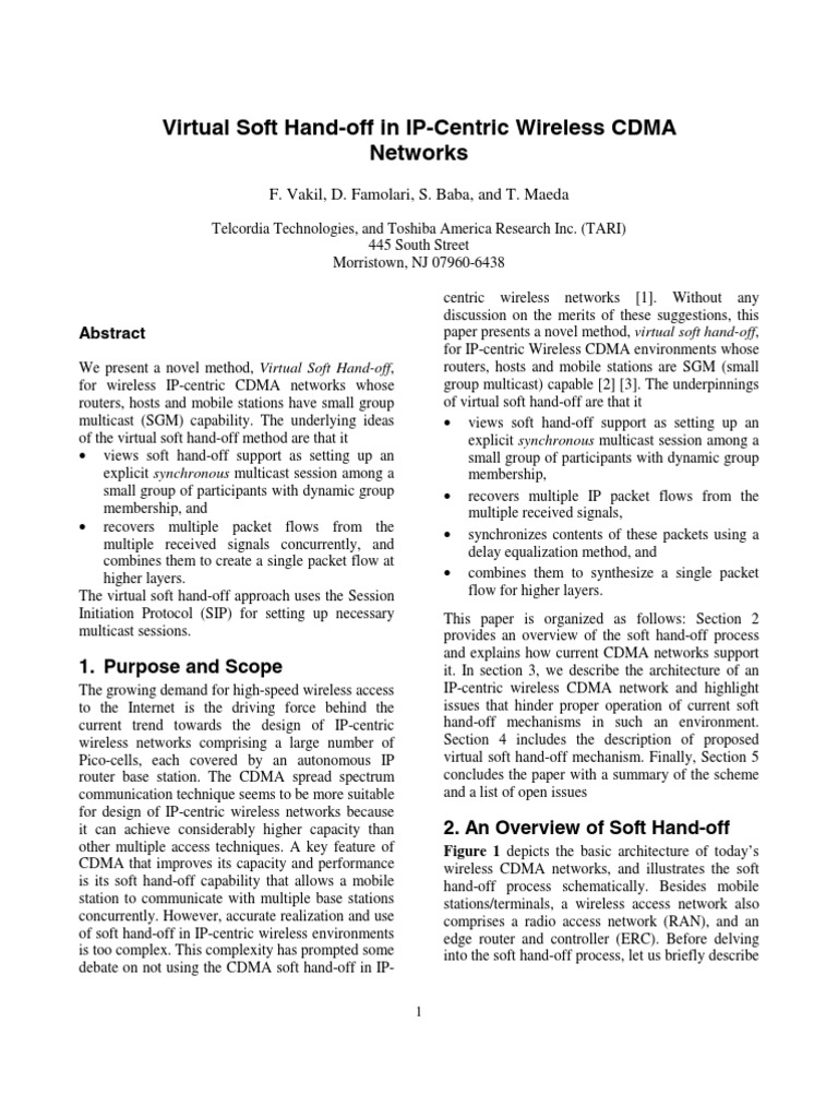 Virtual Soft Hand-Off in IP-Centric Wireless CDMA Networks: F. Vakil, D. Famolari, S. Baba, and ...