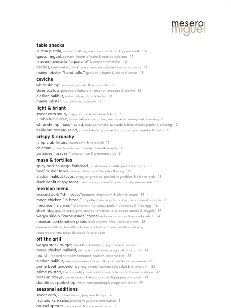 Mesero Miguel Menu | Download Free PDF | Pickling | Salad