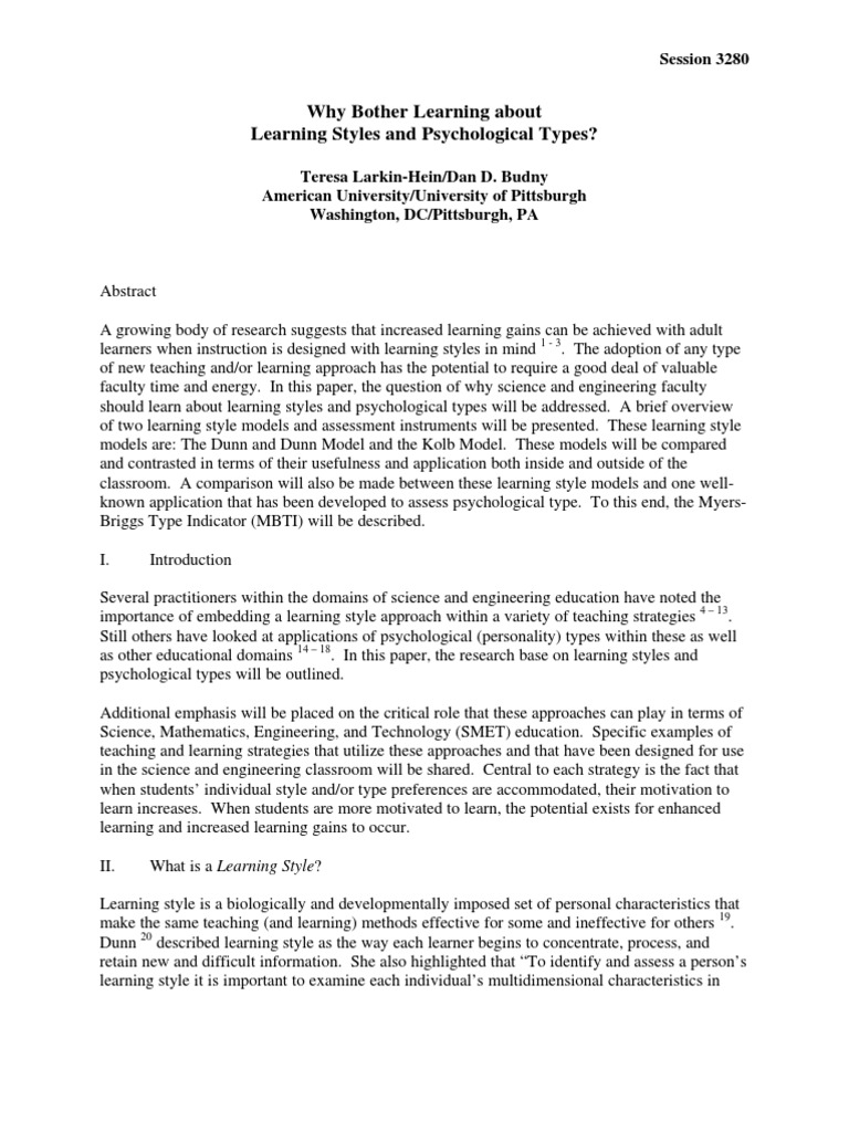 Whu Bother About Learning Styles | Download Free PDF | Learning Styles | Extraversion And ...