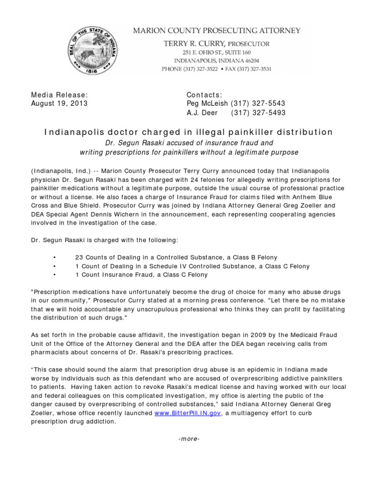 08-19-13 Rasaki Charges Announced - Press Release | PDF | Drug ...