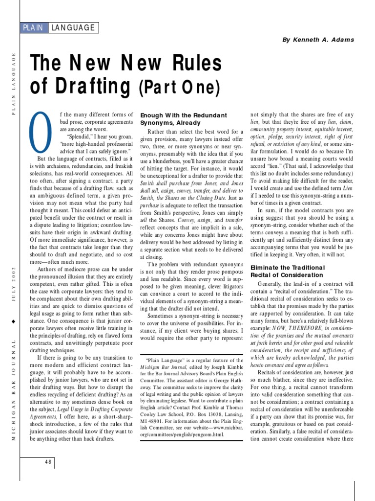 Drafting Rules | PDF | Consideration | Lien