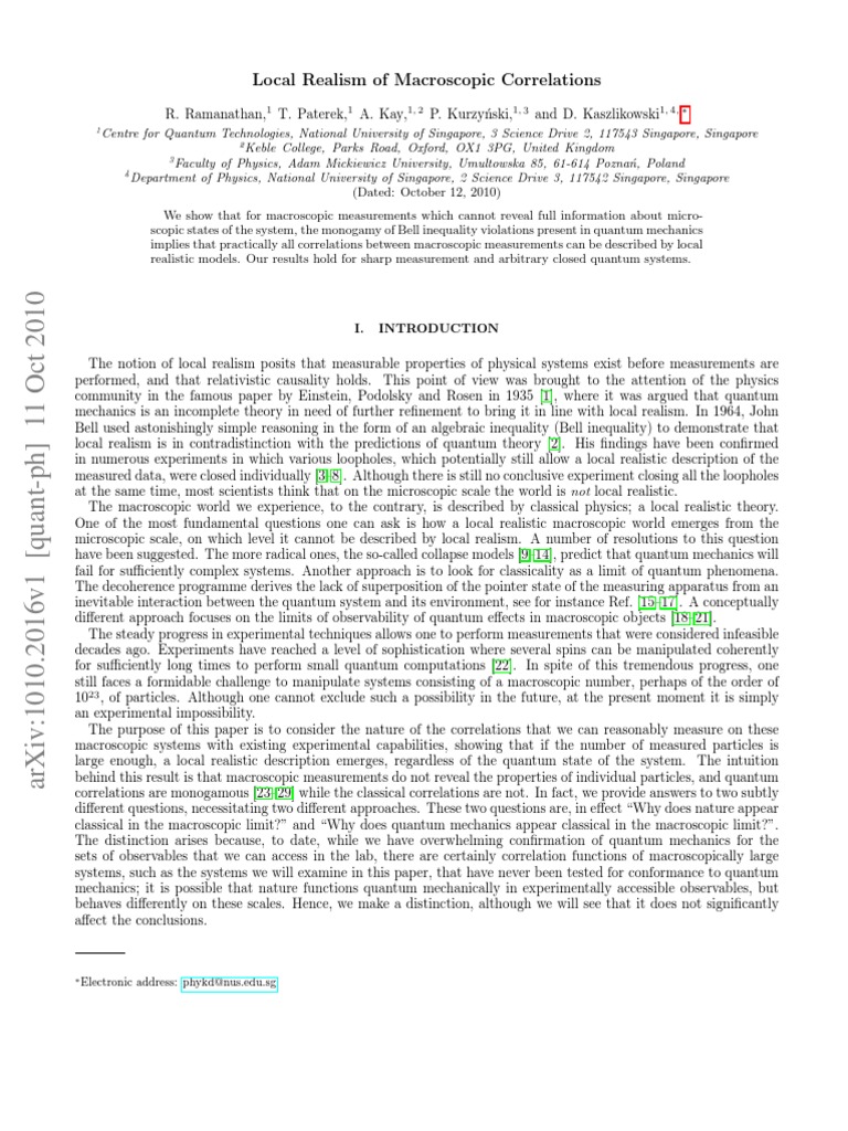Local Realism of Macroscopic Correlations: Electronic Address: Phykd ...