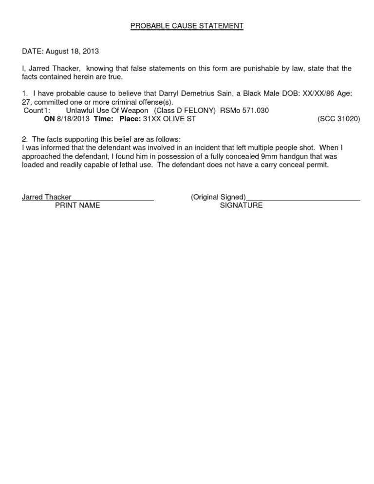 Darryl Sain Probable Cause Statement | PDF | Law | Mystery, Thriller ...
