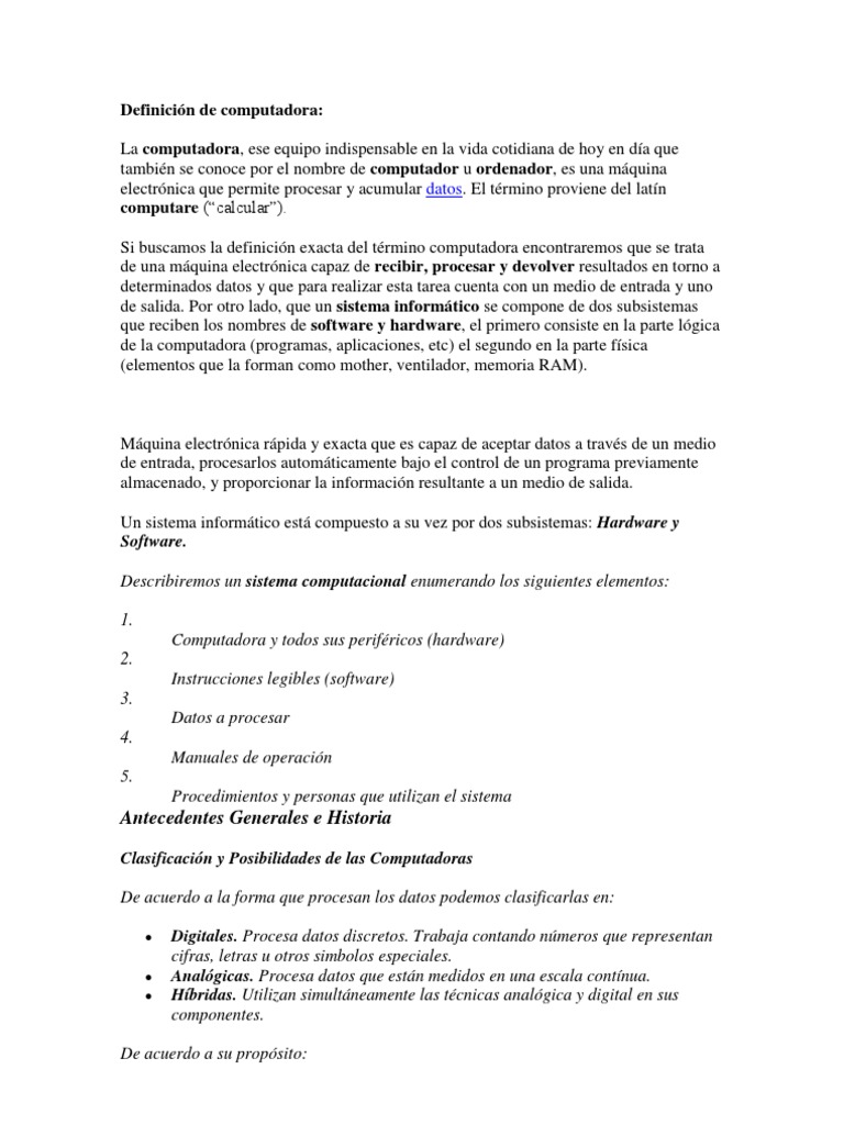 Definición de Computadora | Descargar gratis PDF | Microcomputadoras ...