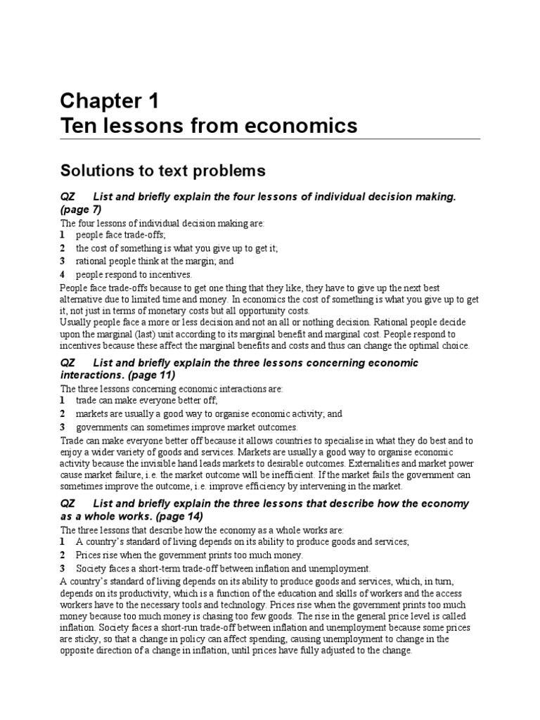 Ten Lessons From Economics: Solutions To Text Problems | PDF ...