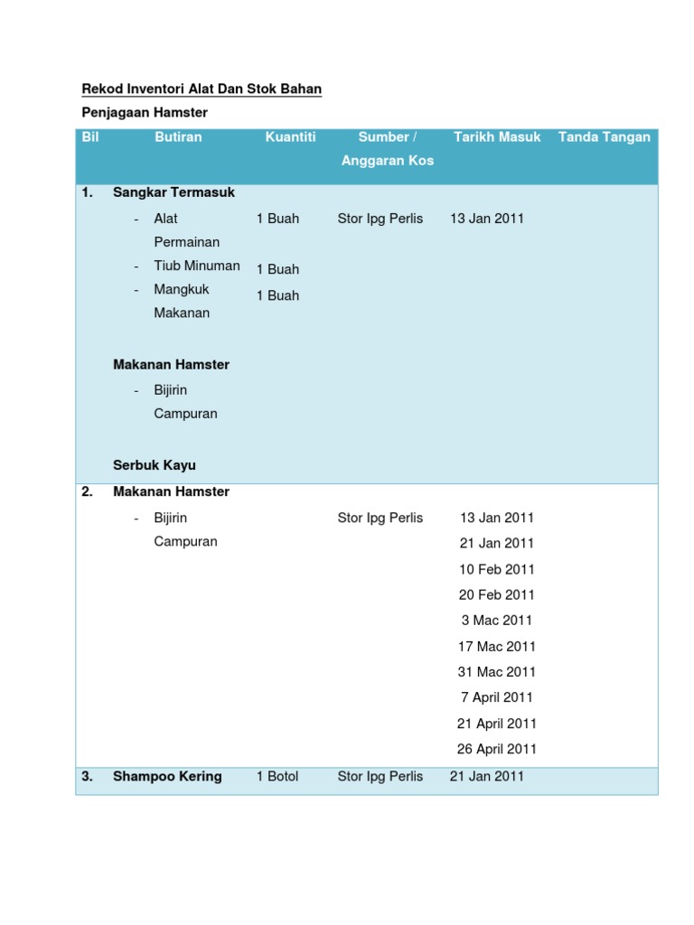 Rekod Inventori Alat Dan Stok Bahan | PDF