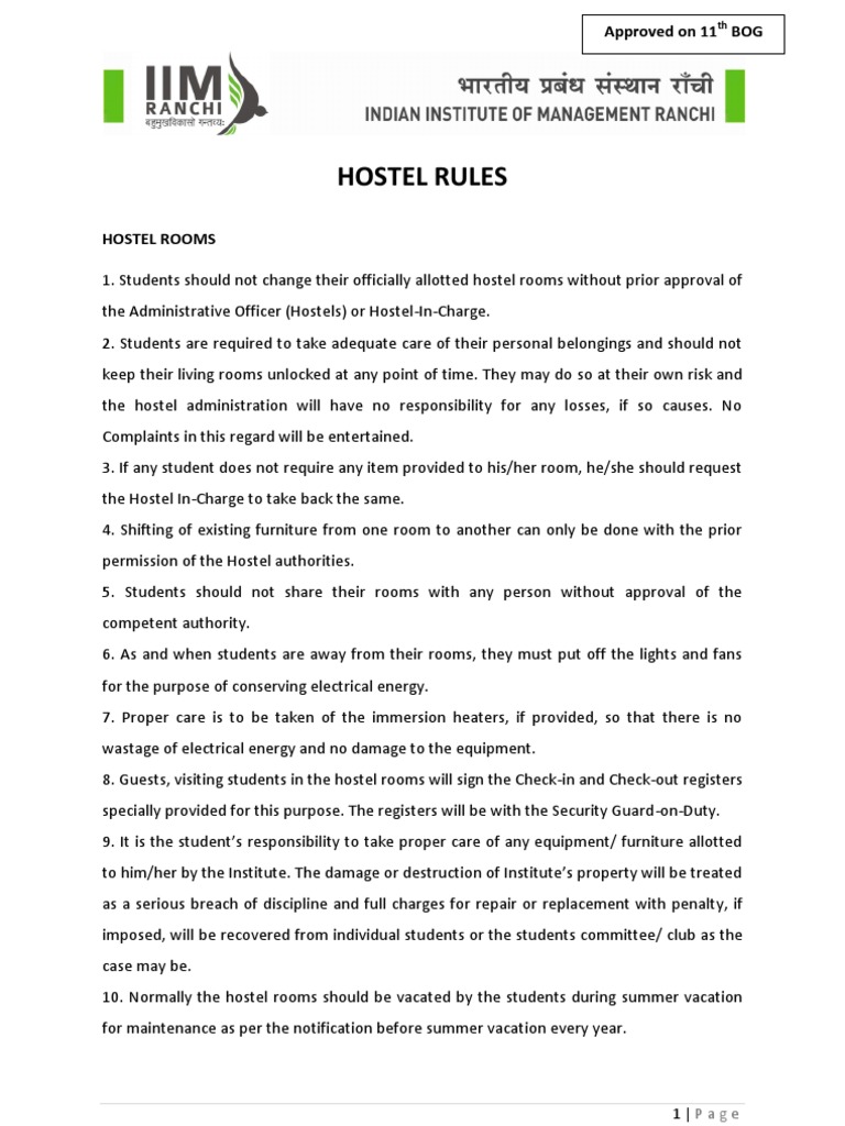 Approved Hostel Rules | Sexual Harassment | Harassment