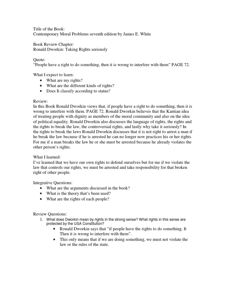 Ronald Dworkin Taking Rights Seriously | PDF | Rights | Natural And ...