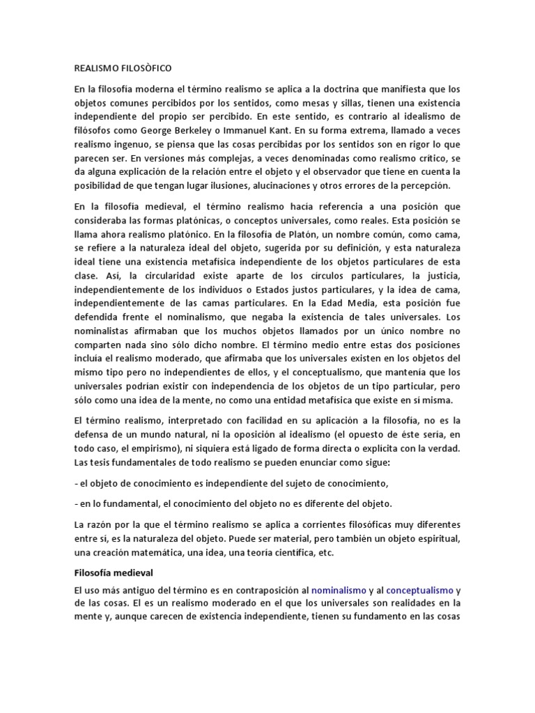 Realismo Filosòfico | PDF | Realismo filosófico | Metafísica