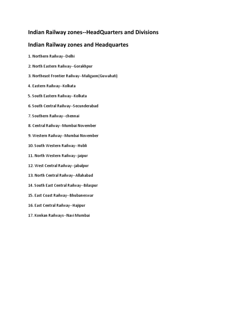 Indian Railway Zones & Divisions | PDF