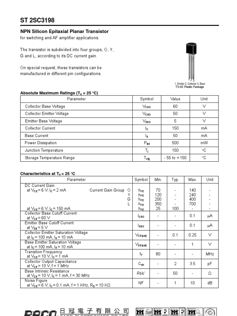 ST 2SC3198: NPN Silicon Epitaxial Planar Transistor | PDF