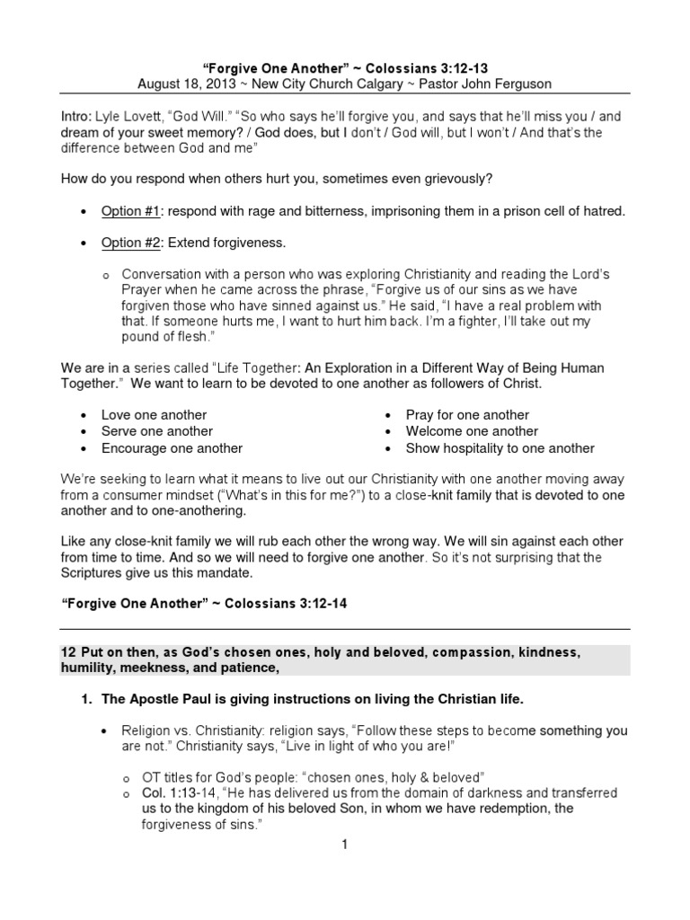 Sermon - Forgive One Another | PDF | Forgiveness | Repentance