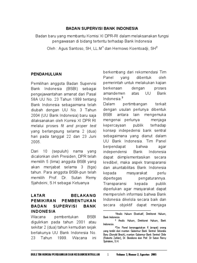 Badan Supervisi Bank Indonesia (BSBI) | PDF