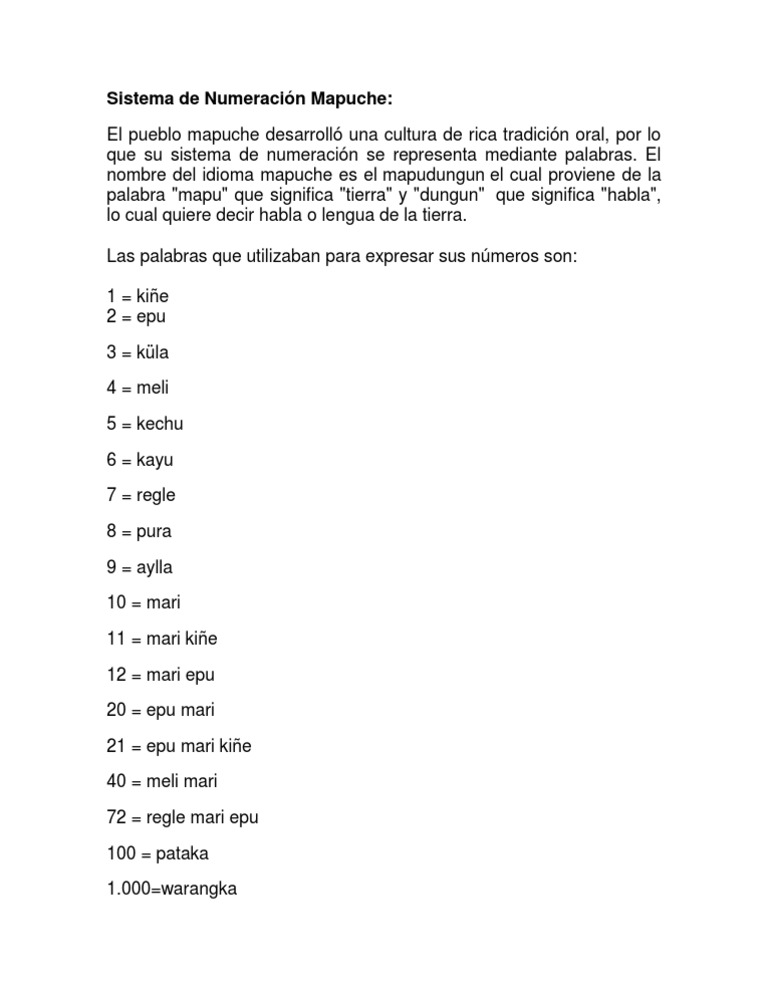 Sistema de Numeración Mapuche Nico | PDF