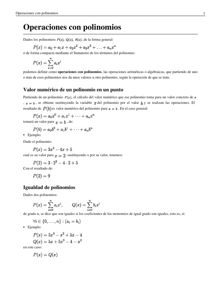 Operaciones Con Polinomios