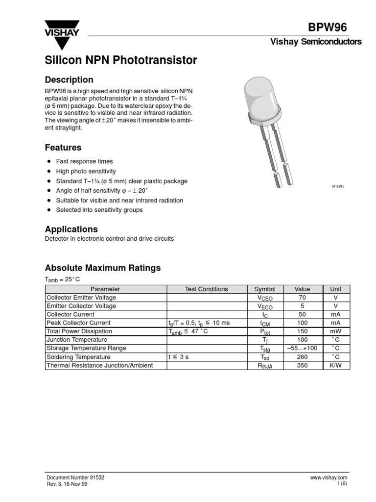 BPW96 Data Sheets | PDF | Bipolar Junction Transistor | Electrical ...