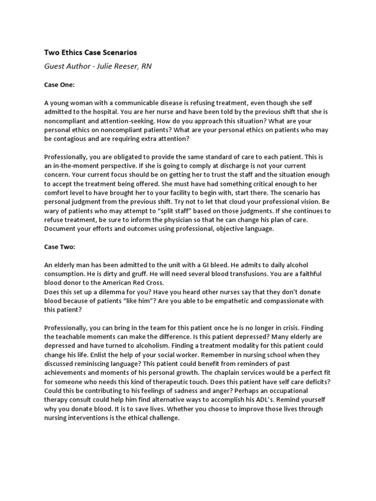 Two Ethics Case Scenarios | PDF | Autonomy | Health Sciences