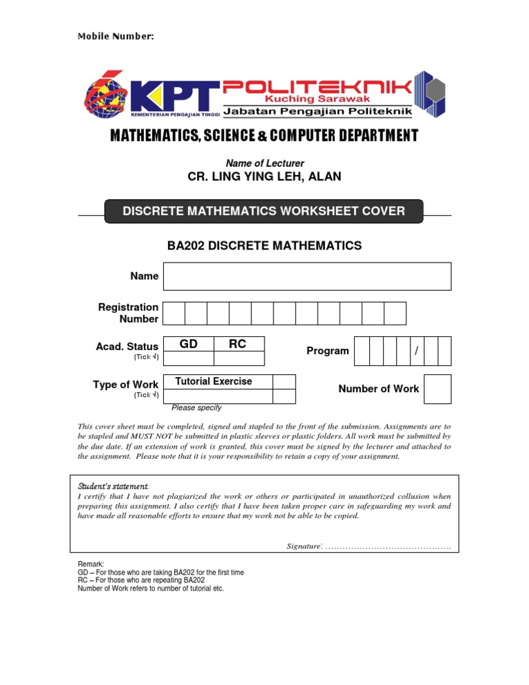 Mathematics, Science & Computer Department: Discrete Mathematics ...