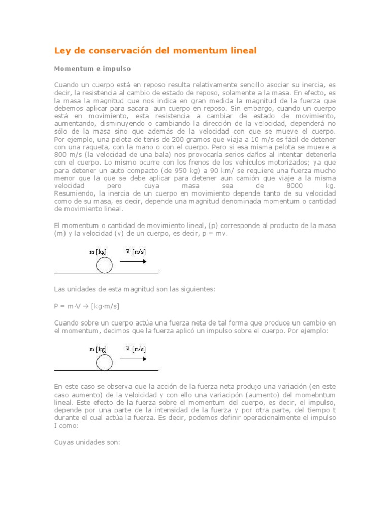 Ley de Conservación Del Momentum Lineal | PDF | Impulso | Masa