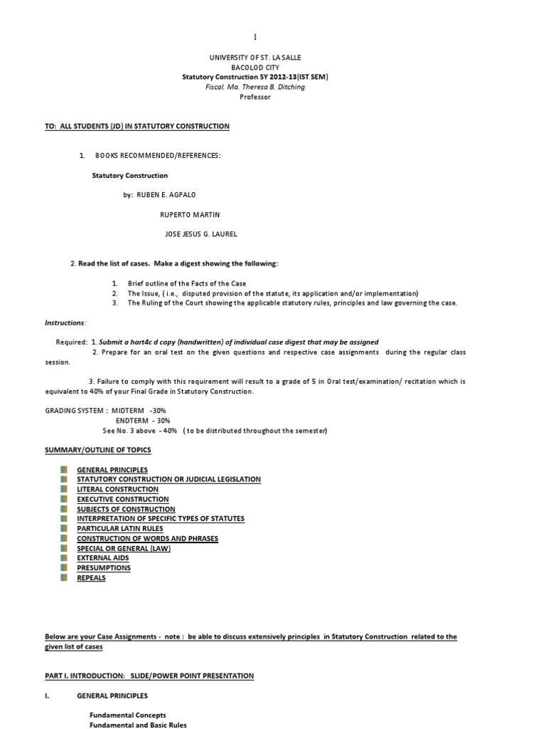 STATCON Syllabus | PDF | Statutory Interpretation | Government Information