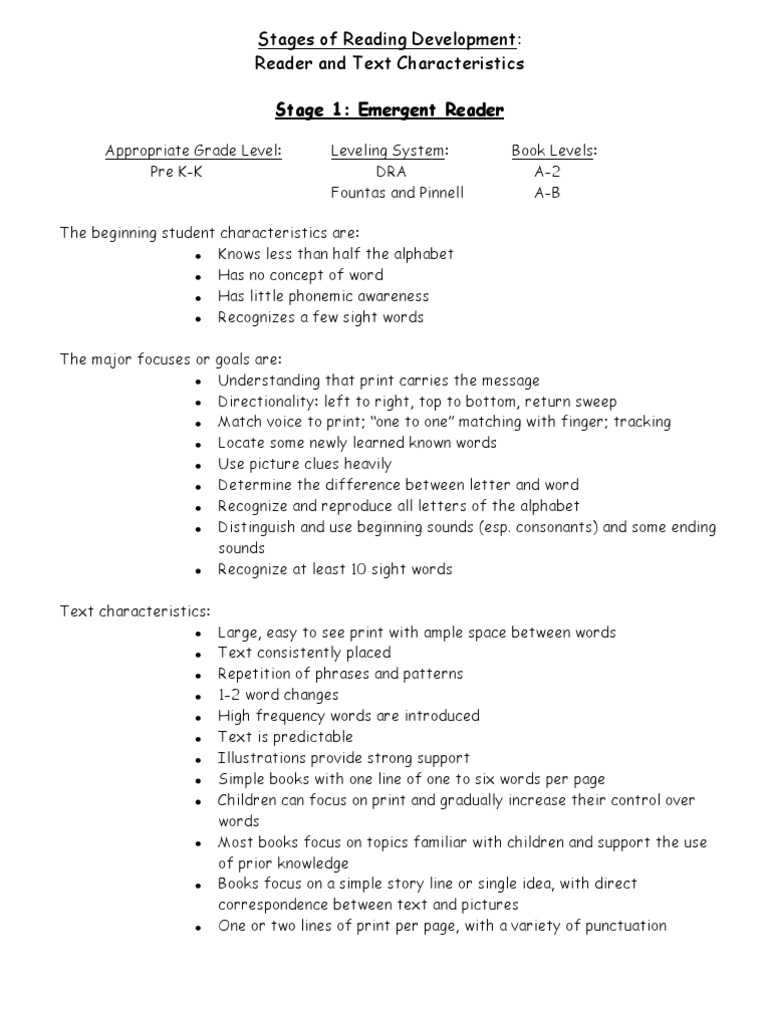 Reading Development Stages Overview | PDF | Reading Comprehension ...
