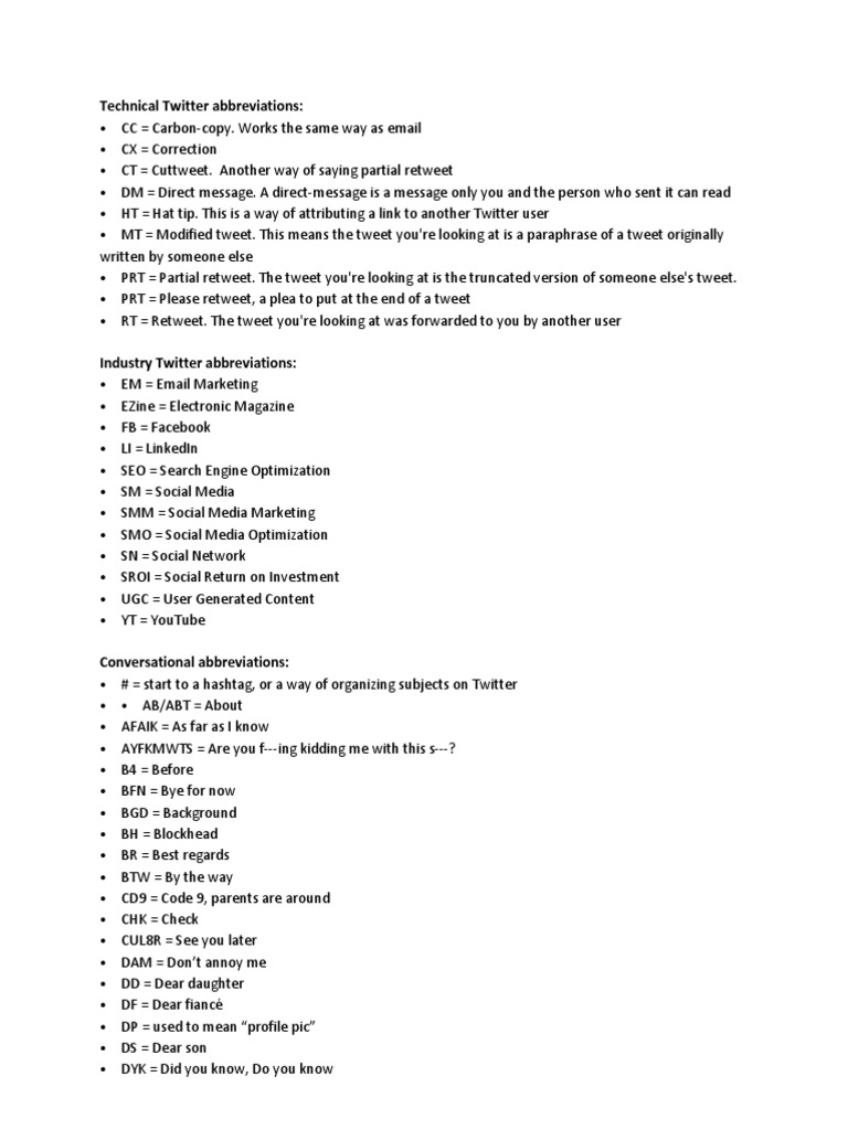 Twitter Abbreviations and Slang Guide | PDF | Twitter | Hashtag
