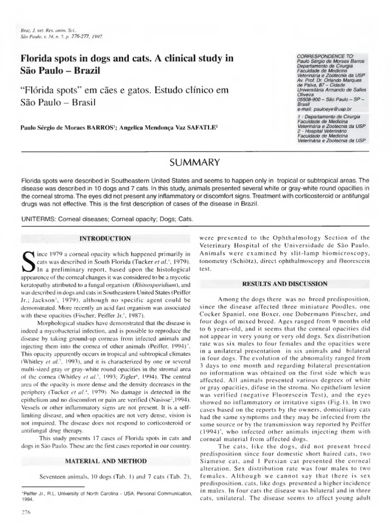 Florida Spots in Dogs and Cats Study | PDF | Cornea | Ophthalmology