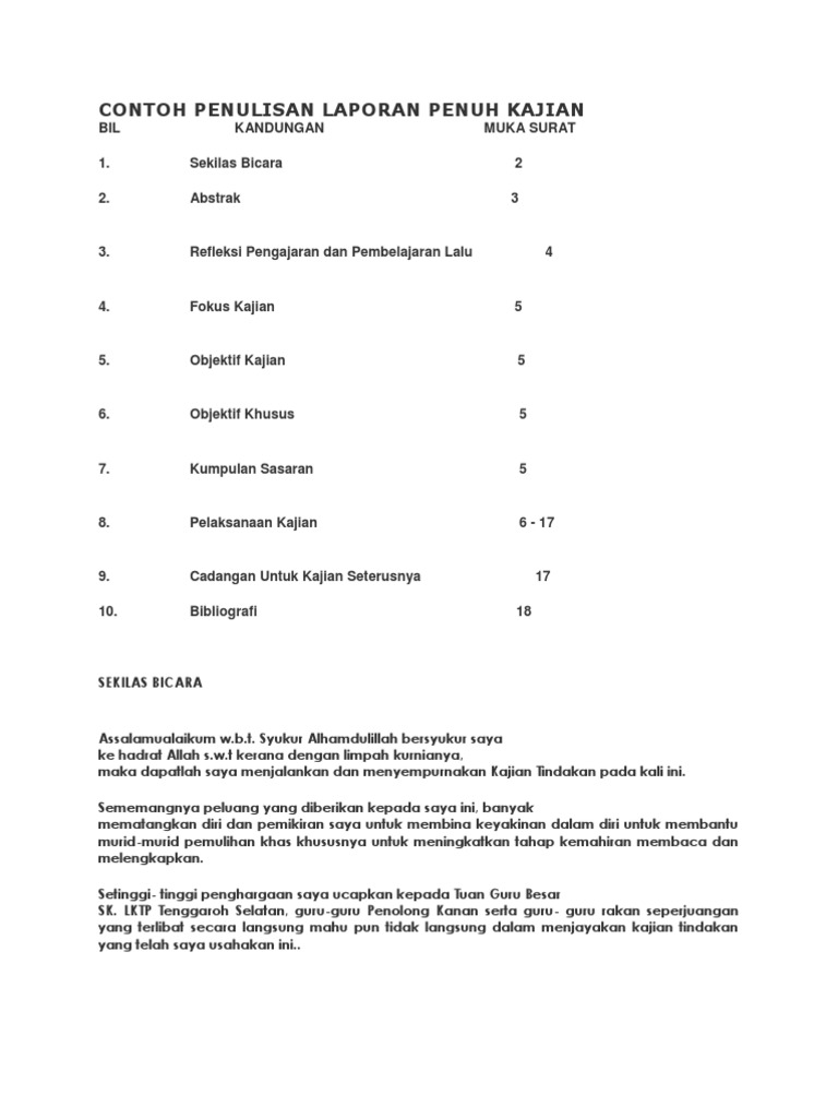 Contoh Penulisan Laporan Penuh Kajian | PDF