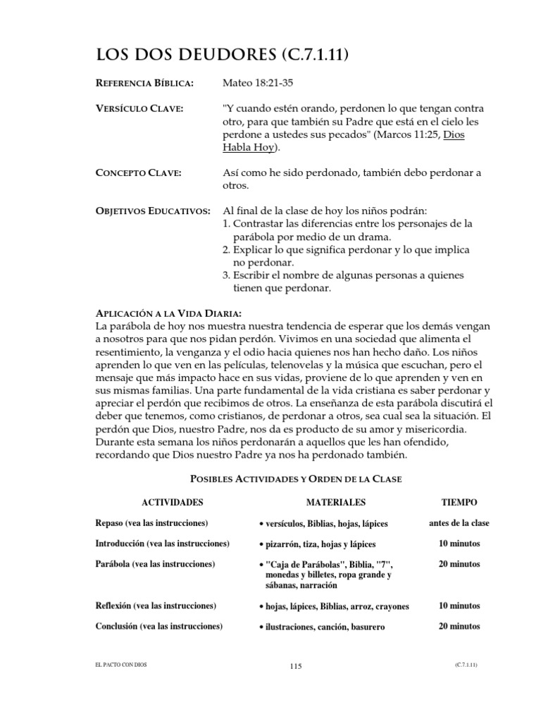 Los Dos Deudores | PDF | Parábola | Perdón