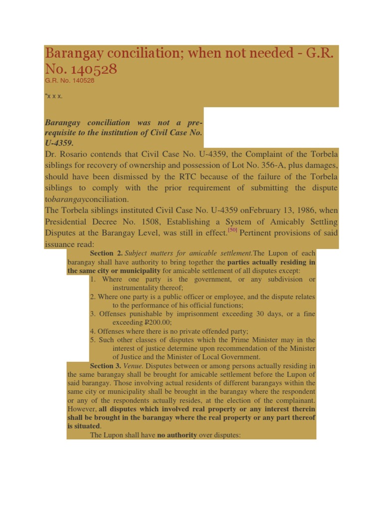 Barangay Conciliation | PDF | Property | Lawsuit